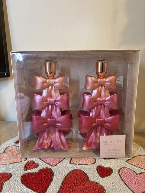 TK MAXX RACHEL Zoe Pink Bow Rose Gold Candlesticks Gift Set Viral ...