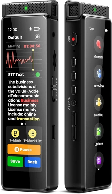 DIGITAL VOICE RECORDER with Playback,Full T/screen,Intelligent STT ...