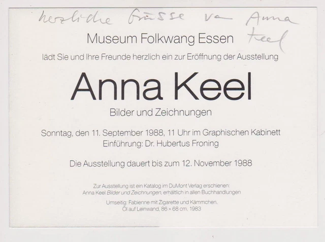 ANNA KEEL EINLADUNGSKARTE mit Widmung. KEEL, Anna: EUR 41,00 - PicClick FR