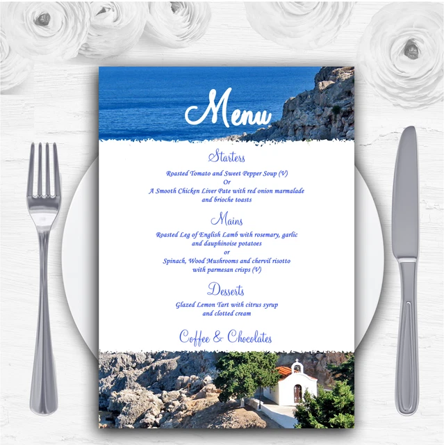 HEART ST PAULS Lindos Rhodes Personalised Wedding Menu Cards £6.95 ...