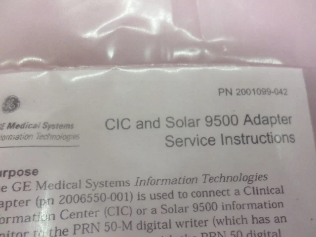 GE MEDICAL 200650-001 Rev E CIC and Solar 9500 Adapter NEW Surplus EUR ...