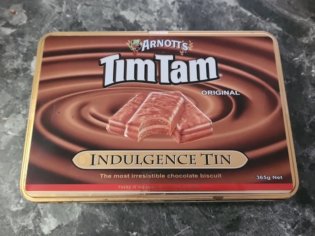 ARNOTT'S BISCUITS. TIM Tam Indulgence Tin. Black Arnott's logo on back ...