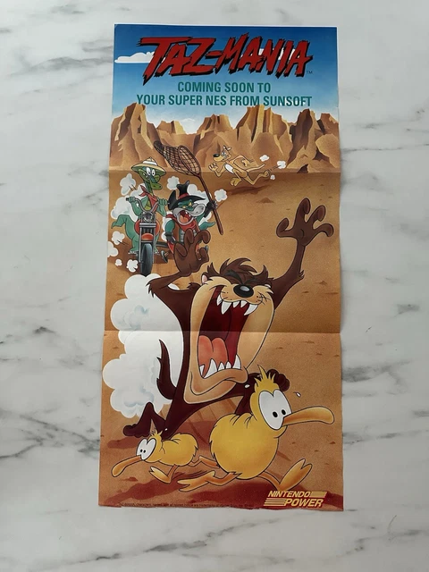 OFFICIAL NINTENDO POWER Poster Original Disney Taz - Mania NES Looney ...