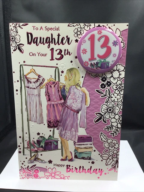 13TH DAUGHTER BIRTHDAY Card Normal Badge 9" X 6" Verse Age 13 Teenager ...