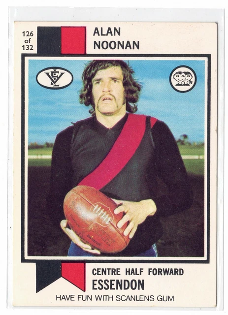 SCANLENS 1974 VFL AFL FOOTY CARD ALAN NOONAN ESSENDON BOMBERS 126 of ...