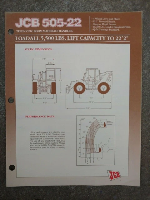 1989? RARE ORIGINAL JCB 505-22 Loadall Heavy Equipment Flyer Spread £7. ...
