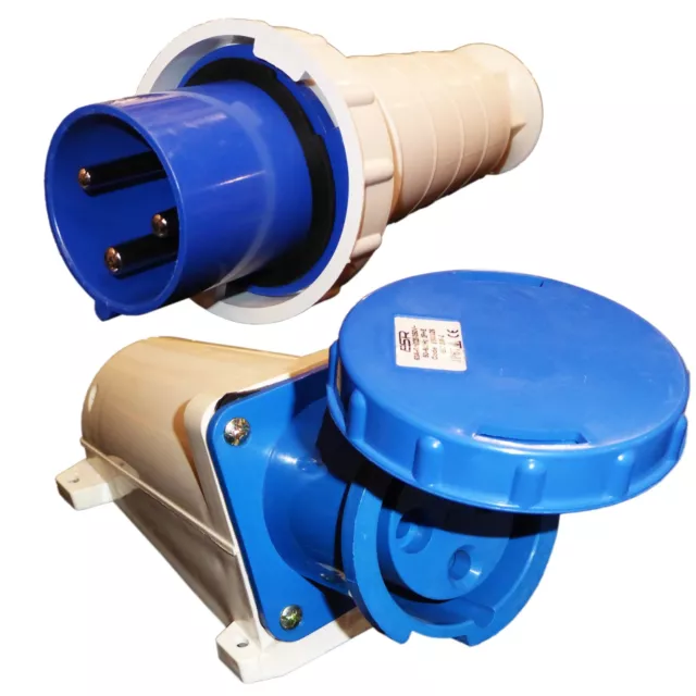 63A 3 PIN Plug and Socket Waterproof IP67 CEE Connector 63 Amp Single ...