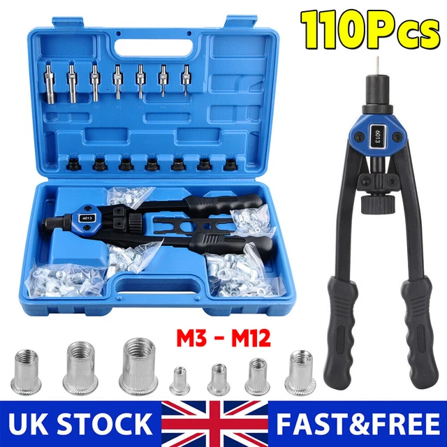 PROFESSIONAL HAND RIVNUT Nut Thread Riveter Gun Repair Tool Kit M3-M12 ...