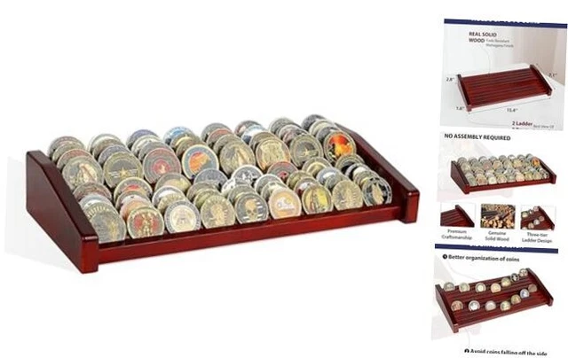 CHALLENGE COIN DISPLAY Holder, 8 Rows Wooden Military 8 Rows Mahogany ...