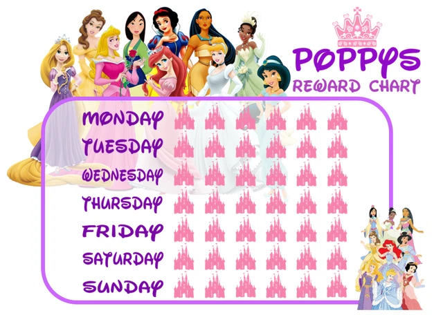 PERSONALISED DISNEY PRINCESS Reward Star Chart and Star Stickers £3.99 ...