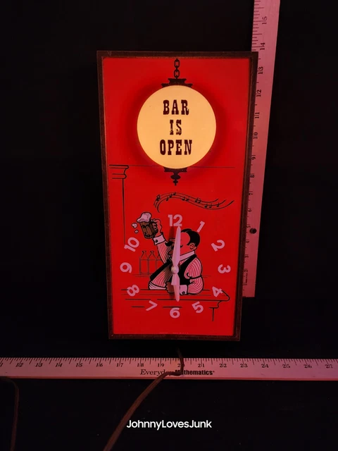 VINTAGE SPARTUS &BAR IS OPEN" Light Up Clock/Sign Bartender Pub Beer ...