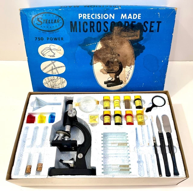 VINTAGE 1960S-1970S STELLAR Precision Made Microscope Set 750 Power Kit ...