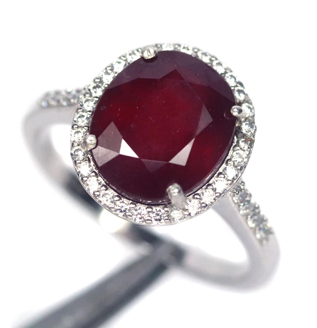 CHAUFFÉ 10 X 12 Mm. Rubis Rouge & Zircone Bague Argent 925 Sterling ...