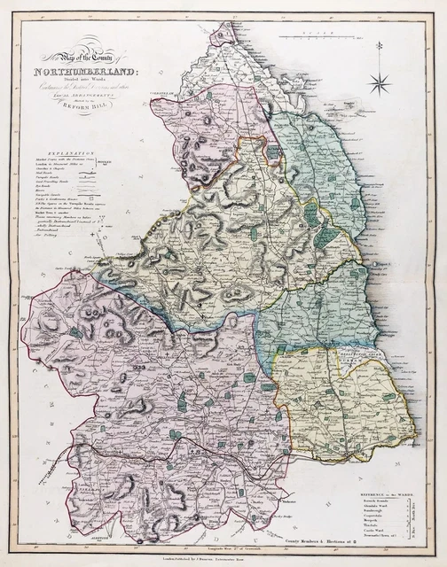NORTHUMBERLAND BAMBURGH SEAHOUSES Alnwick map county Duncan Ebden 1833 ...