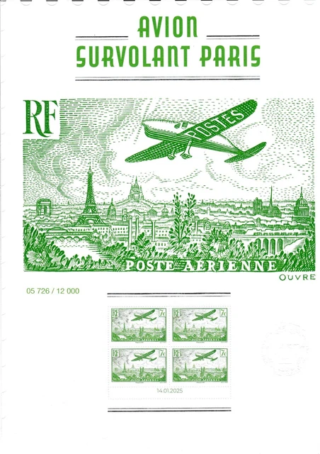 FRANCE BLOC FEUILLET Avion Survolant Paris 2025 Neuf ** Sous blister ...