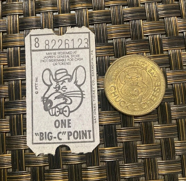 VINTAGE CHUCK E Cheese Collectible Arcade Big-C Point Ticket & 1984 ...