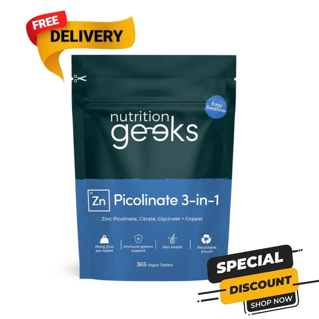 NUTRITION GEEKS ZINC Picolinate 3-in-1 - 345 Vegan Tablets 25mg Zinc ...