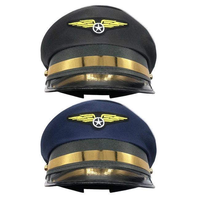 1* PILOT HAT Airplane Pilot/Captain's Polyester Adjustable Halloween ...