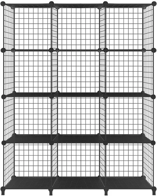 12 CUBE METAL Wire Storage Grid Book Shelf Closet Organizer DIY Modular ...