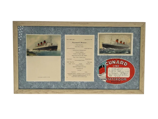 VINTAGE CUNARD LINE WHITE STAR Queen Mary Memorabilia Framed Set 1954 ...