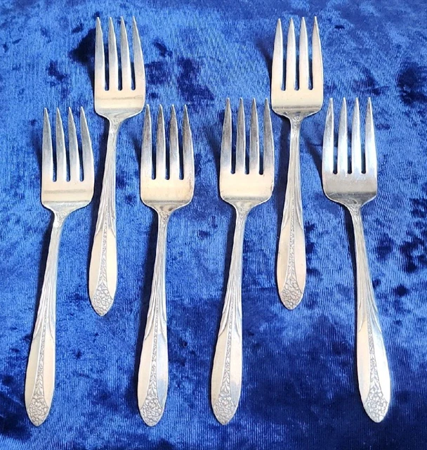 6 NATIONAL SILVER Co PRINCESS ROYAL 1930 SALAD / DESSERT FORKS ~ FREE ...