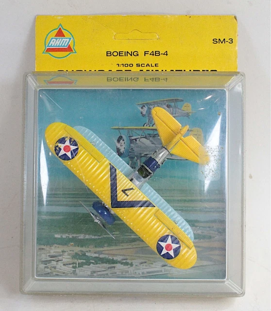 VINTAGE AHM SHOWCASE miniatures plastic model plane Boeing F4B-4 in ob ...