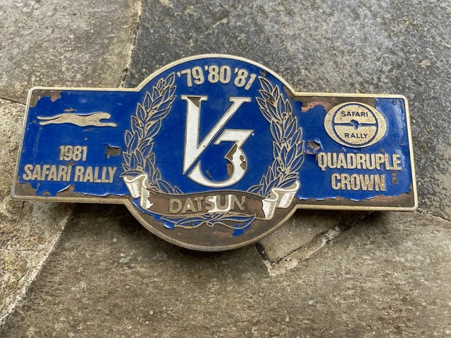 RARE DATSUN V3 Quadruple Crown Safari Rally Metal Car Badge 1979,80,81 ...