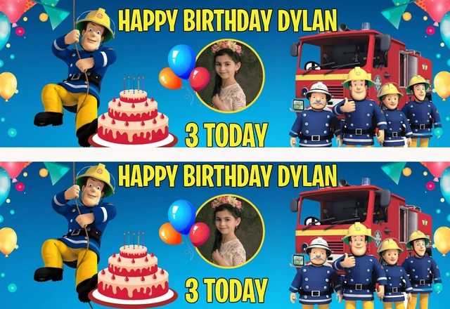 PERSONALISED FIREMAN SAM Birthday Banner X2 Photo Wall Art Large Movie ...