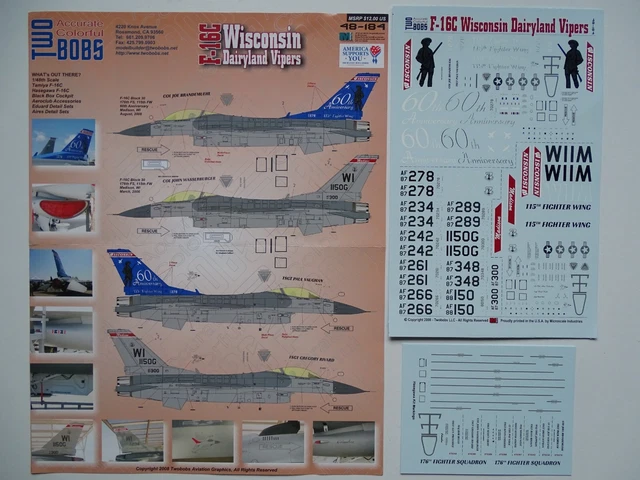TWO BOBS DECALS 1/48 F-16C Block 30, Wisconsin ANG EUR 12,00 - PicClick FR