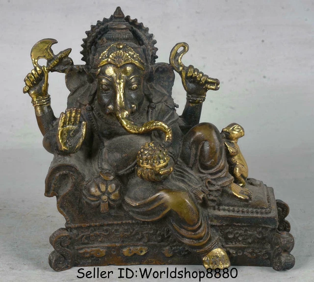 4.8& OLD TIBET Buddhism Bronze Ganesh Lord Ganesha Elephant God Buddha ...