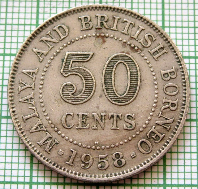 MALAYA & BRITISH BORNEO MALAYSIA Queen ELIZABETH II 1958 H 50 CENTS km# 4 £6.65 - PicClick UK