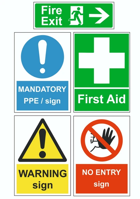 SAFETY SIGN DANGER mandatory fire exit first aid plastic self adhesive ...