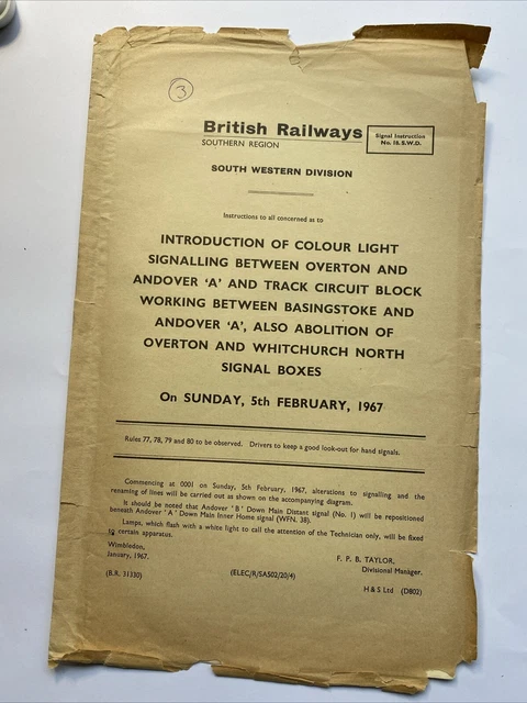 BRITISH RAILWAYS SOUTHERN Region Signal Instruction Feb 1967 - diagrams ...