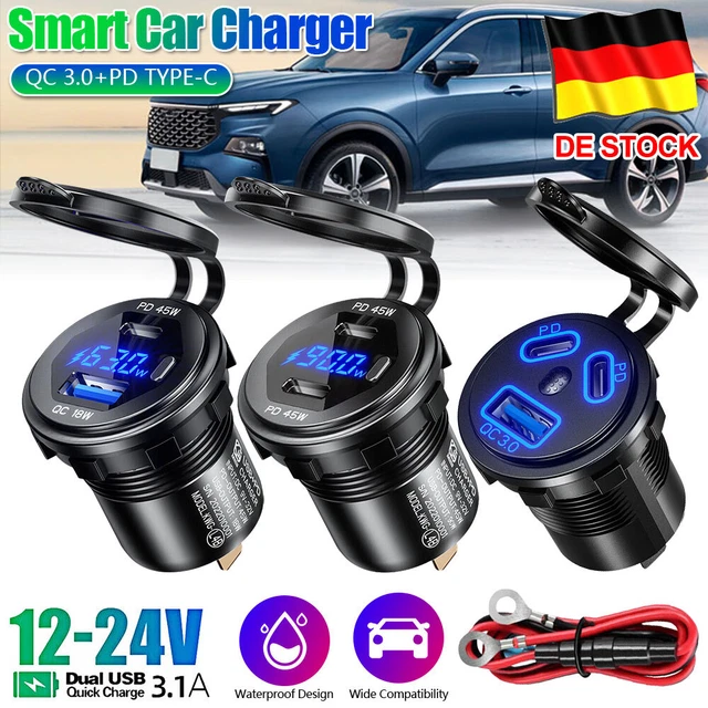 HIGH POWER DUAL USB C Steckdose 12V/24V PD USB Einbau Buchse KFZ ...