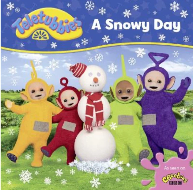 NEW TELETUBBIES BOARD book A SNOWY DAY Po la la dipsy tinky winky 17 x ...