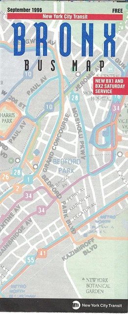 NEW YORK CITY Transit Bronx Bus Map September 1996 £11.42 - PicClick UK