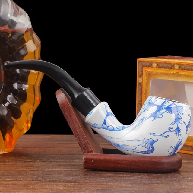 FASHION BLUE AND White Bakelite Metal Pot Pipe Tobacco Cigarettes Cigar ...