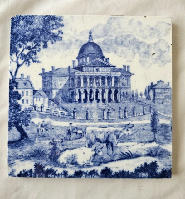 GORGEOUS ANTIQUE MINTON Landscape Scene 6 Inch Tile American Scene Blue ...
