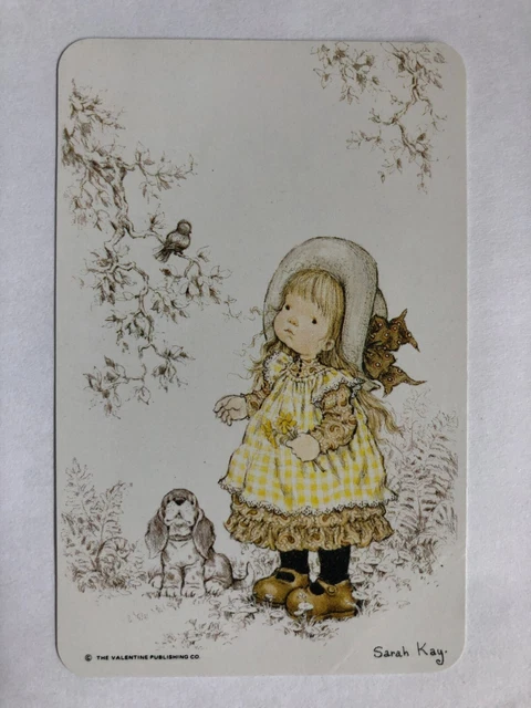 VINTAGE RETRO ART SWAP CARD Australian Artist Sarah Kay Girl Lady Bird ...