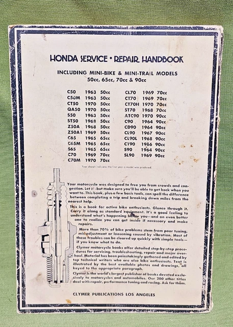 HONDA SERVICE REPAIR HANDBOOK 50cc-90cc Mini-Bike & Trail Models CLYMER ...