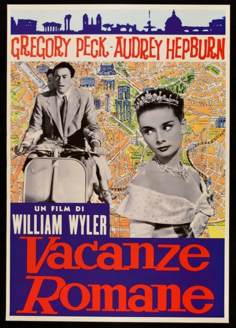 AUDREY HEPBURN GREGORY Peck Wyler Vespa Piaggio ROMAN HOLIDAY Poster ...