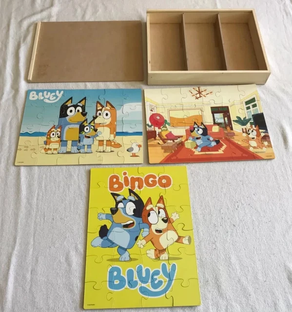 CBEEBIES BBC BLUEY Wooden Puzzle Set X3 Boxed Complete £9.99 - PicClick UK
