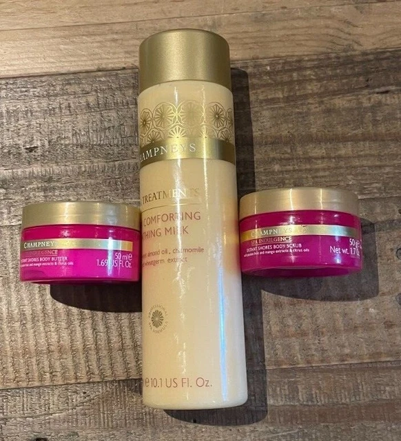 CHAMPNEYS SKIN COMFORTING Bathing Milk Body Scrub & Butter Brand New £ ...