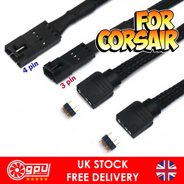 CORSAIR RGB 3-PIN / 4-Pin to Standard Motherboard ARGB 3-Pin 5V Cable ...