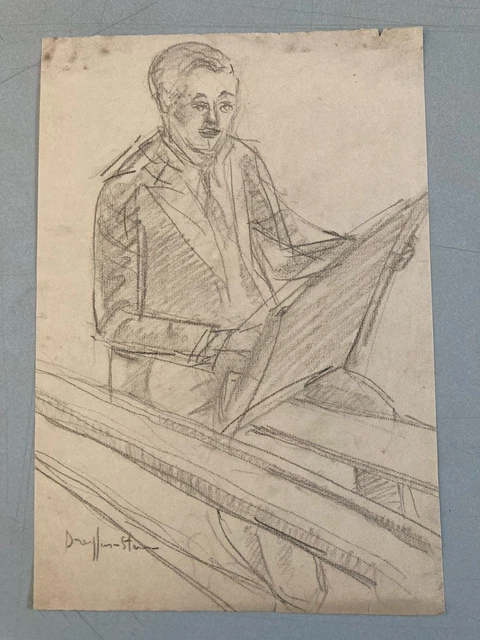 BEAUTIFUL DRAWING ANTIQUE Charcoal Course Man Jean Dreyfus Stern 1930 ...