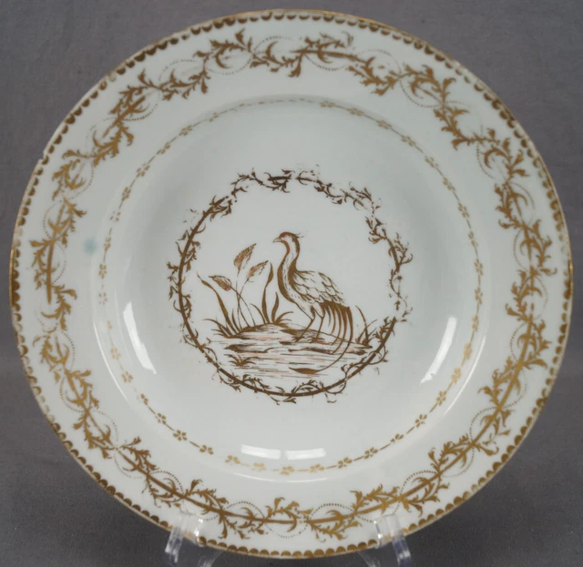 18TH CENTURY CHINESE Export Porcelain Gold & Red Bird & Floral Deep ...