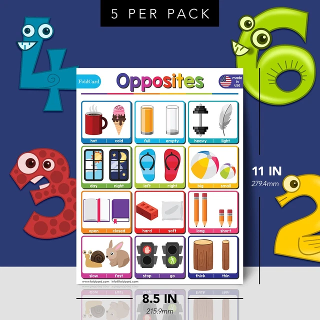 OPPOSITES EDUCATIONAL POSTER Learning Chart Classroom Home, 8.5 x 11, 5 ...