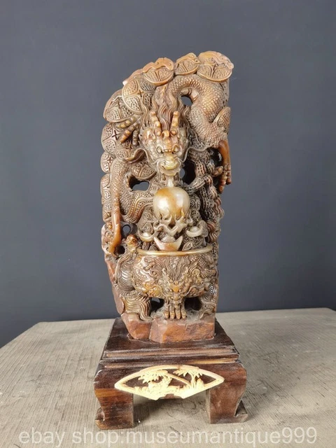 19.2& CHINESE NATURAL Tianhuang Shoushan stone Carving Dragon Beast ...