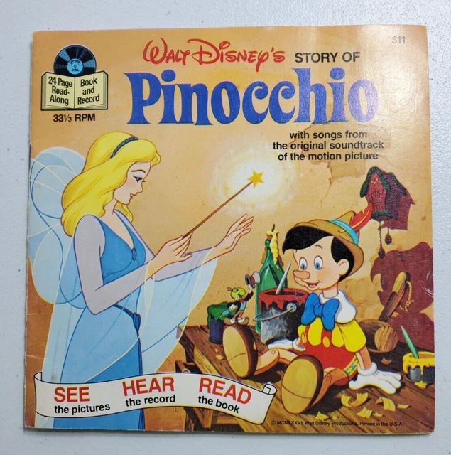 WALT DISNEY STORY of Pinocchio 24 Page Read Along Record Book 1977 £18. ...
