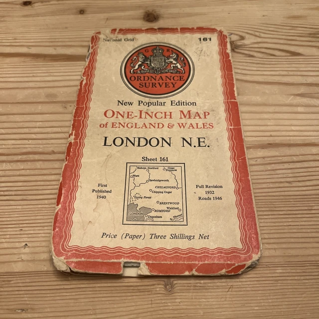 OS ORDNANCE SURVEY One Inch Paper Map, London N.E., Sheet 161, 1940 £7. ...